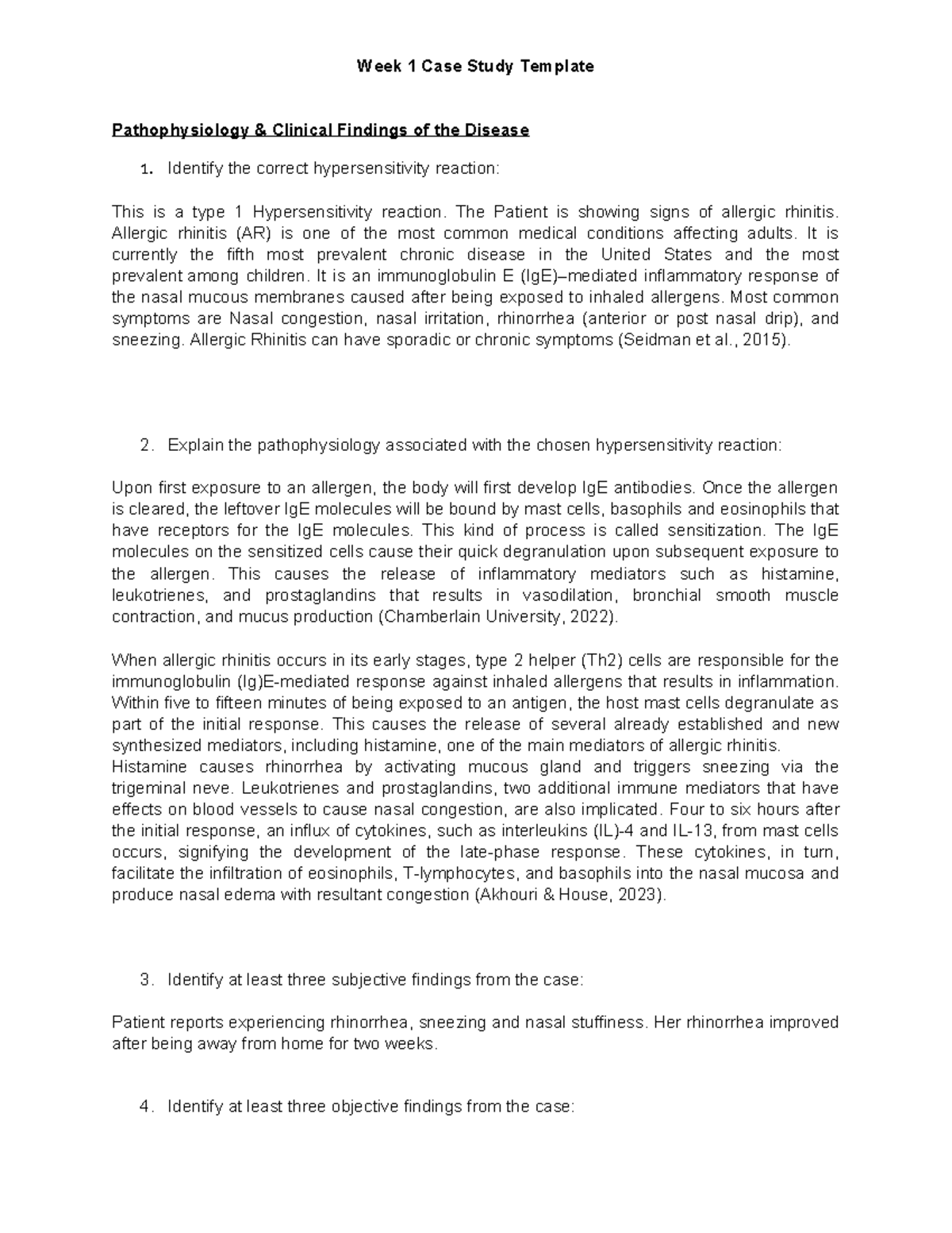 Week 1 Case Study - Pathophysiology & Clinical Findings of the Disease ...