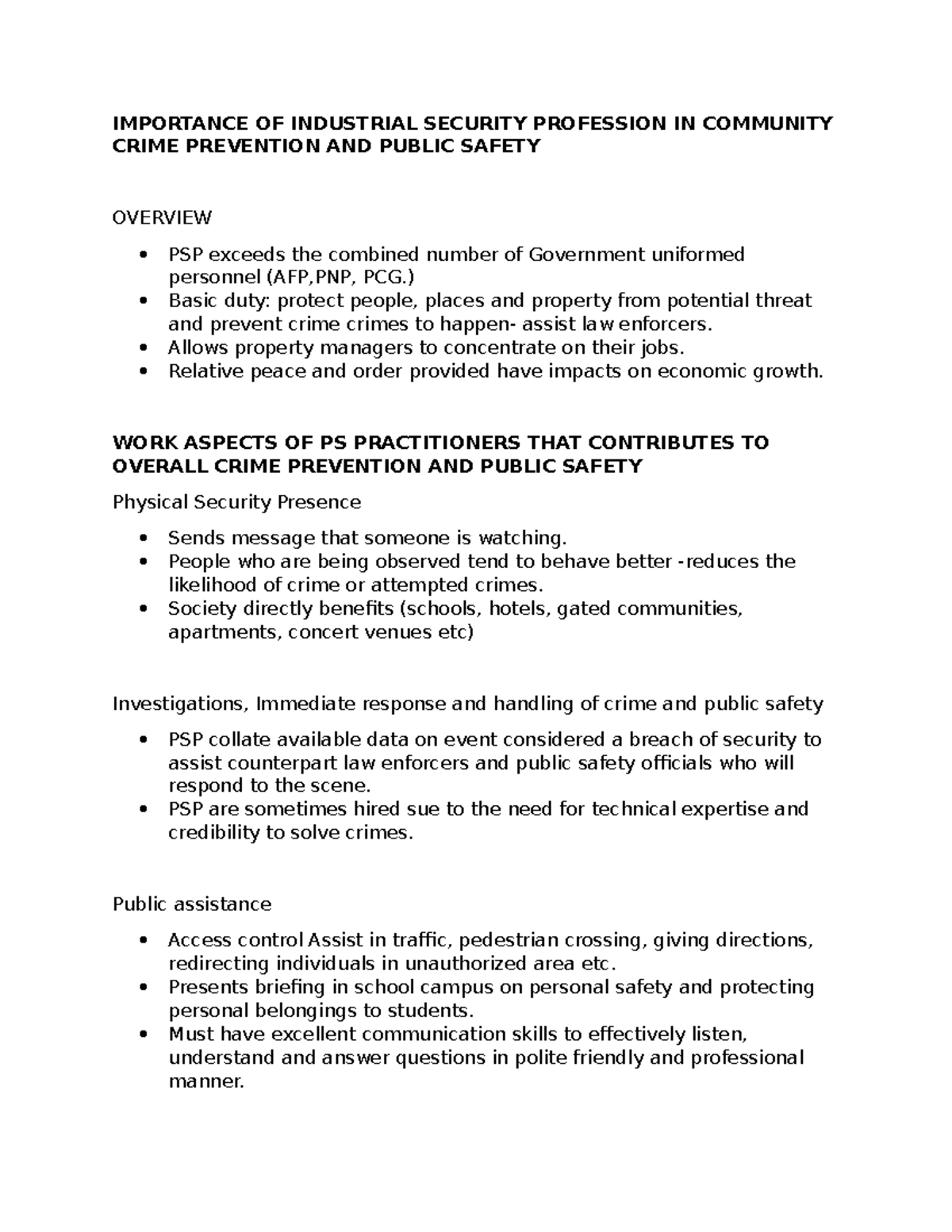 Part I and II Industrial Security Management - IMPORTANCE OF INDUSTRIAL ...