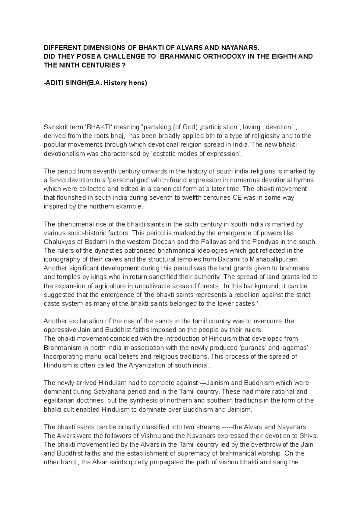 Bhakti Alvar and Nayanar - DIFFERENT DIMENSIONS OF BHAKTI OF ALVARS AND ...