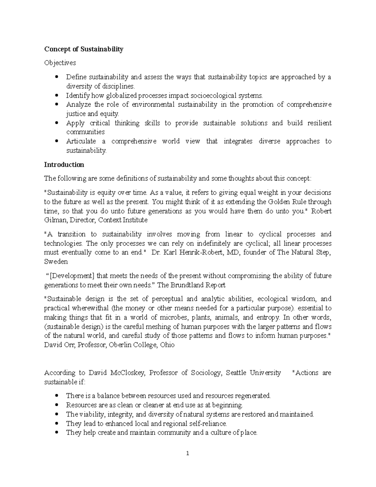 Concept of Sustainability - Concept of Sustainability Objectives Define ...