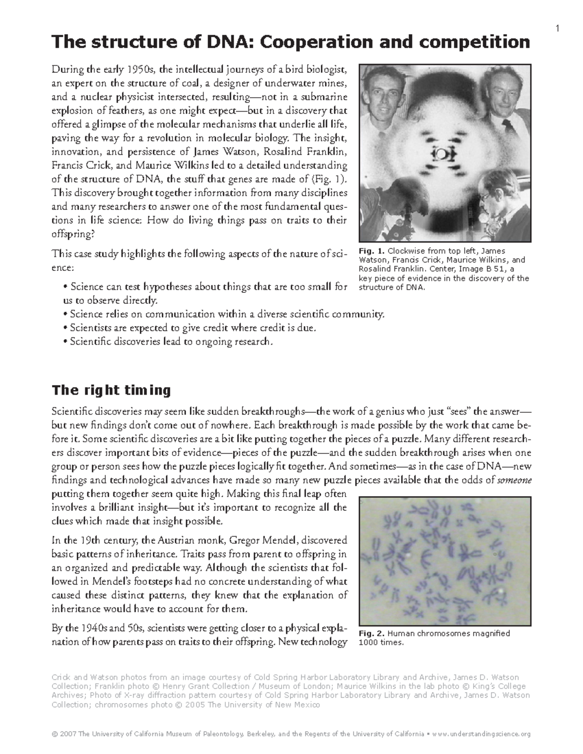 DNAstructure reading - Crick and Watson photos from an image courtesy ...