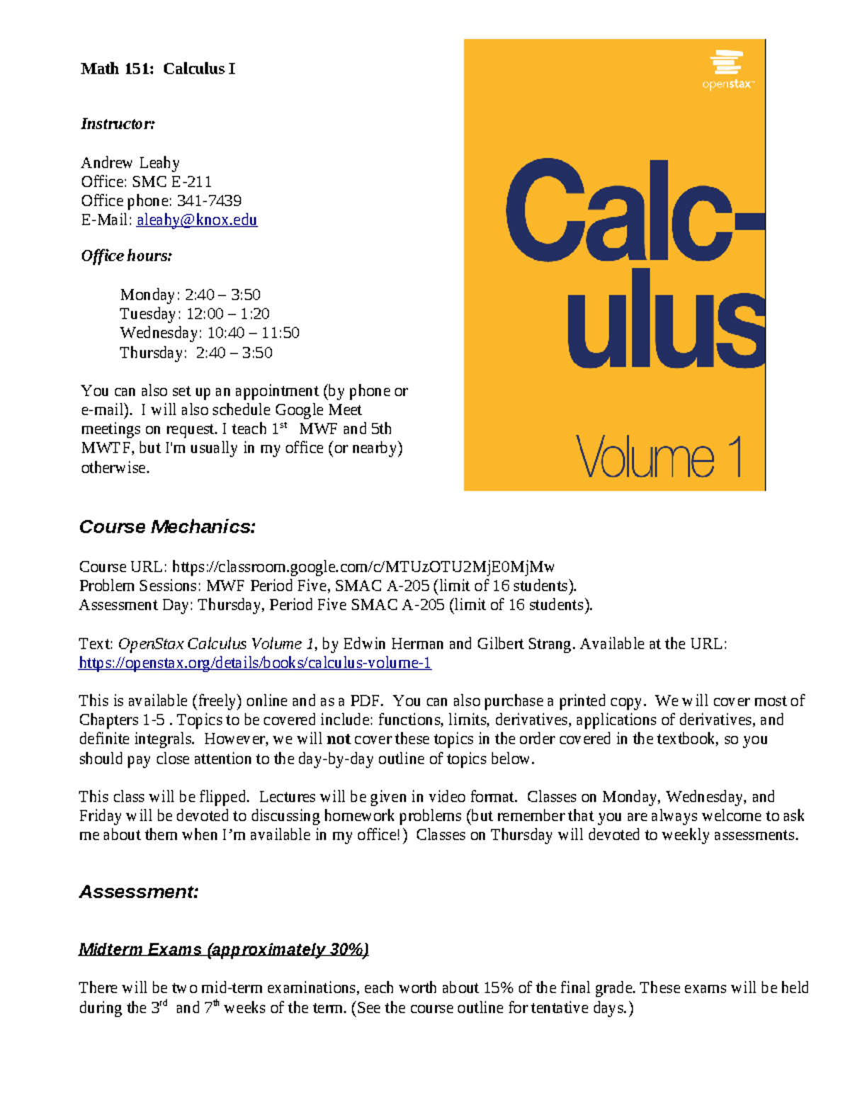 151-overview - Lecture notes Revision - Math 151: Calculus I Instructor ...