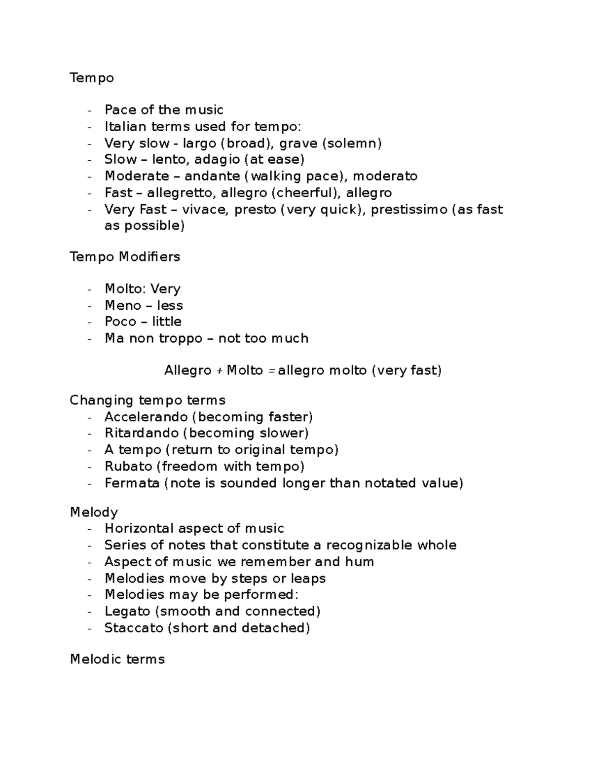 Chapter 1 - Music 1030 - Tempo Pace of the music Italian terms used for ...