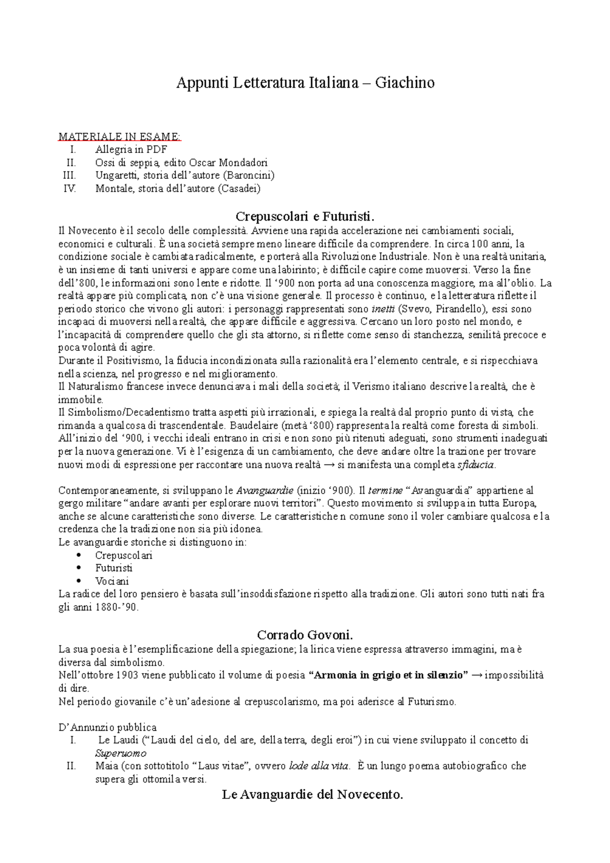 Appunti lettera italiana - Giachino - Appunti Letteratura Italiana ...