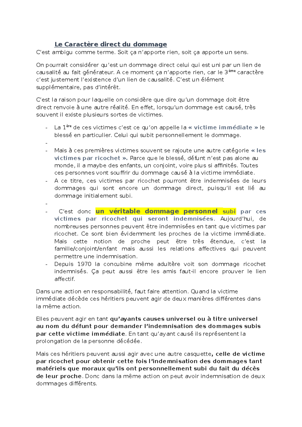 Le Caractère direct du dommage - Le direct du dommage ambigu comme ...