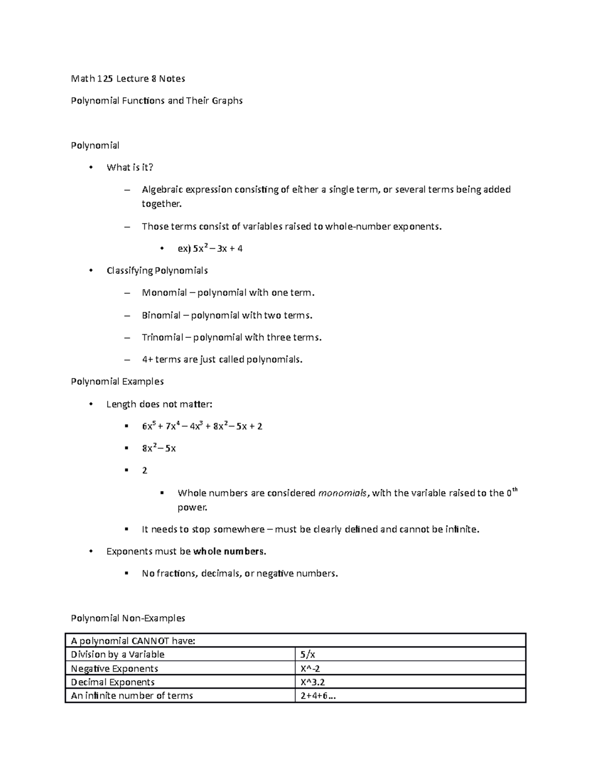 Math 125 Lecture 8 Notes - Math 125 Lecture 8 Notes Polynomial ...