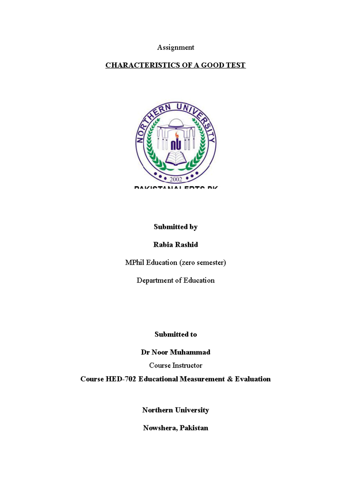 Characteristics of good test - Assignment CHARACTERISTICS OF A GOOD ...