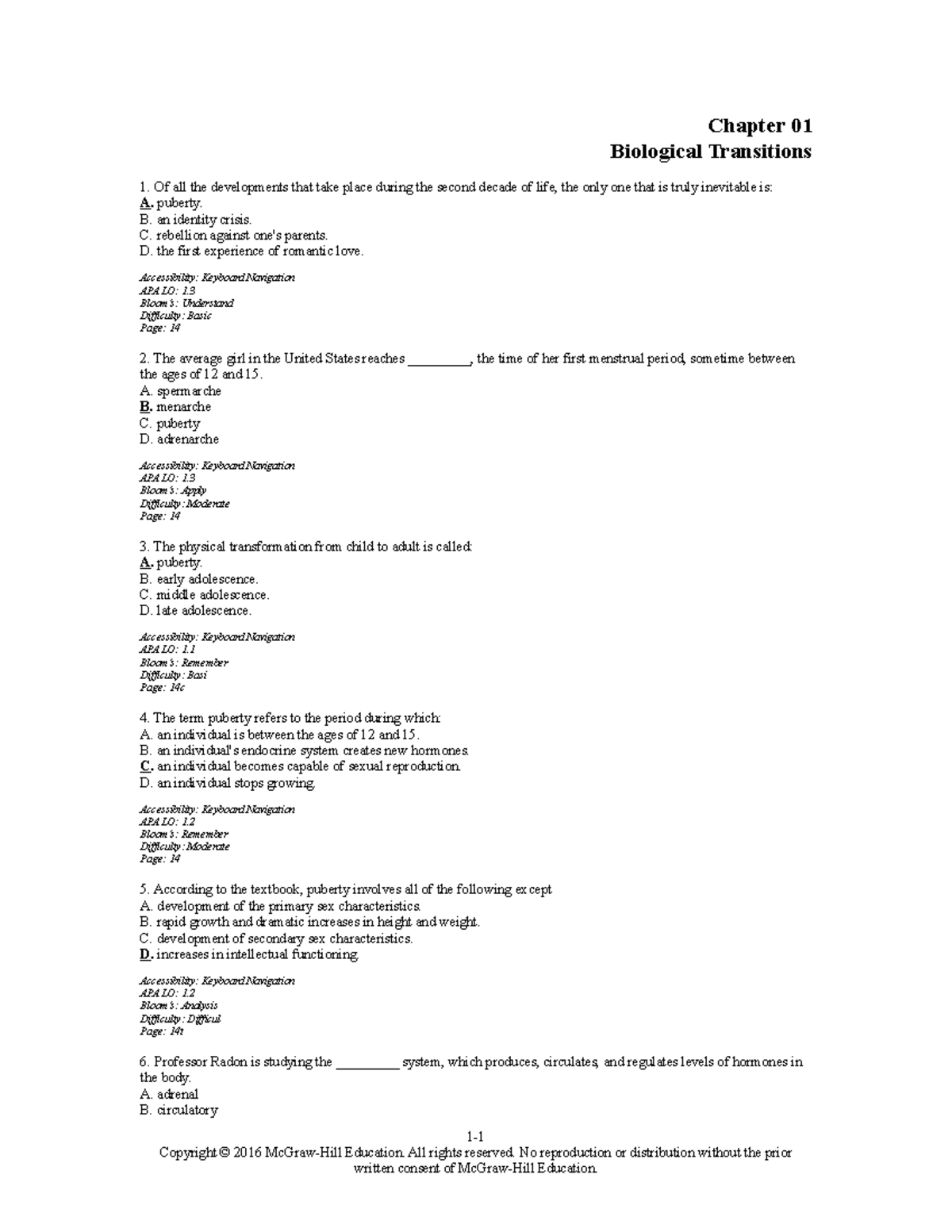 Chapter 01 Biological Transitions - Of all the developments that take ...