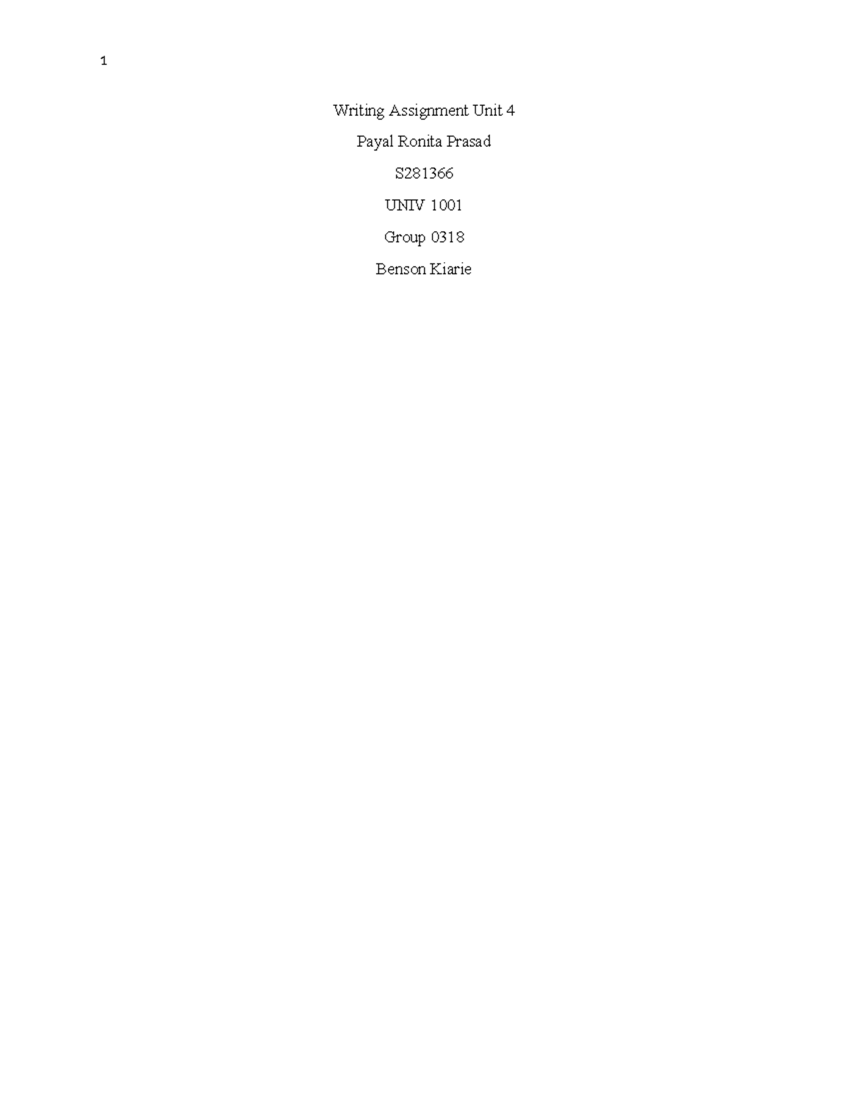 Written Assignment - 1 Writing Assignment Unit 4 Payal Ronita Prasad S ...