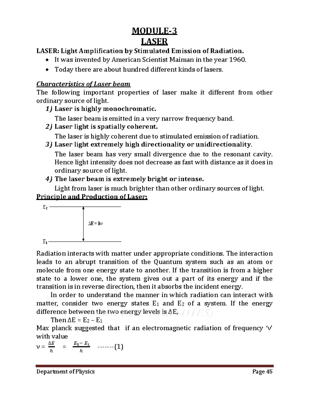 Lasers and Optical Fibers Mod-3 - MODULE- LASER LASER: Light ...