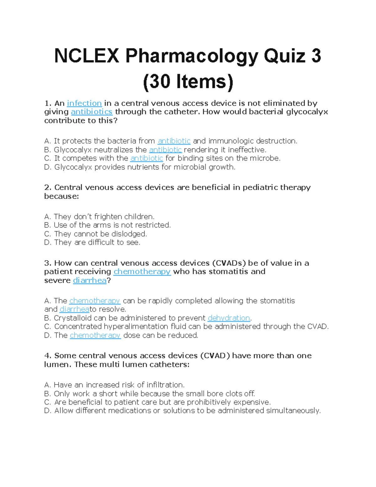 Nclex Pharmacology Quiz 3 - NCLEX Pharmacology Quiz 3 (30 Items) An ...