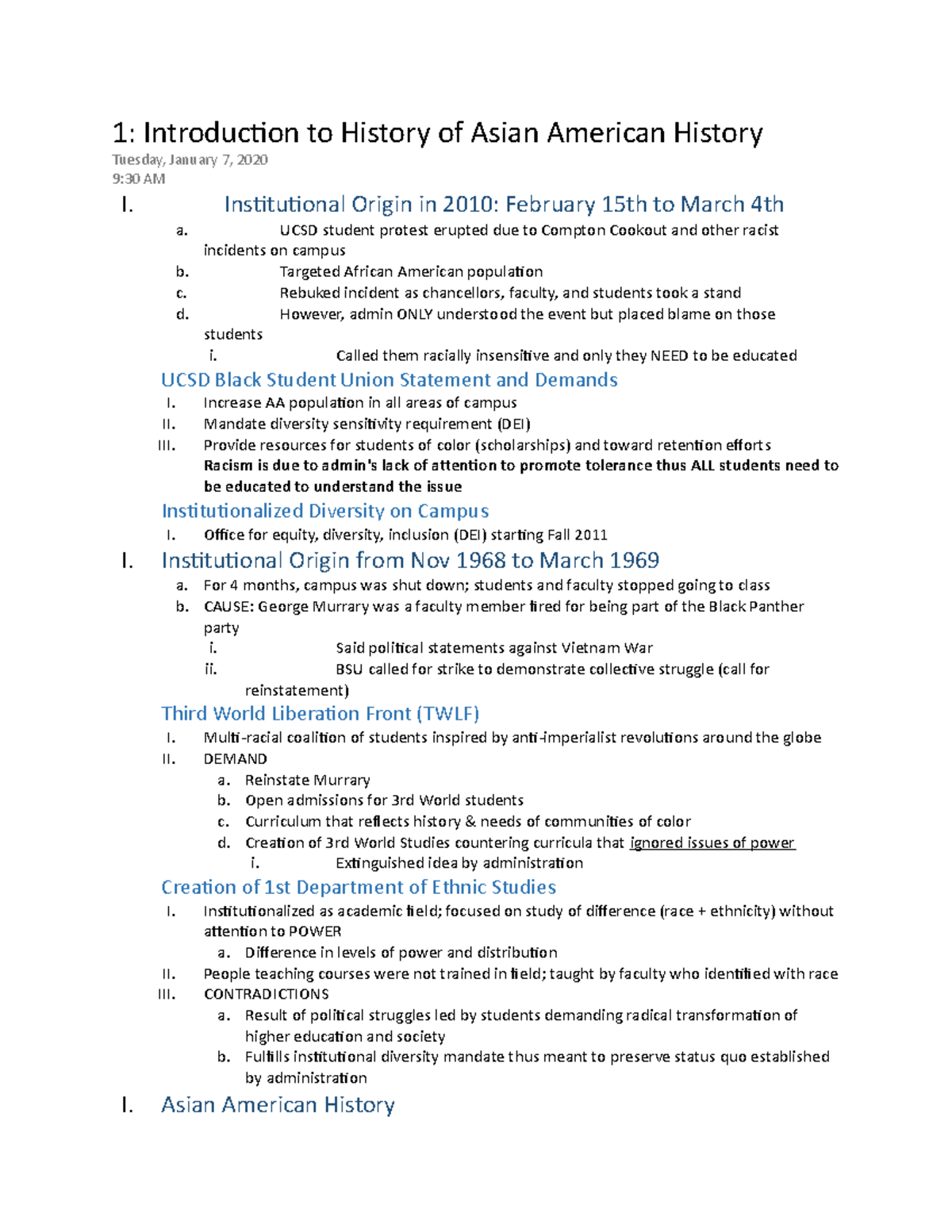 HILD 7B - Lecture notes 1-14 - 1: Introduction to History of Asian ...
