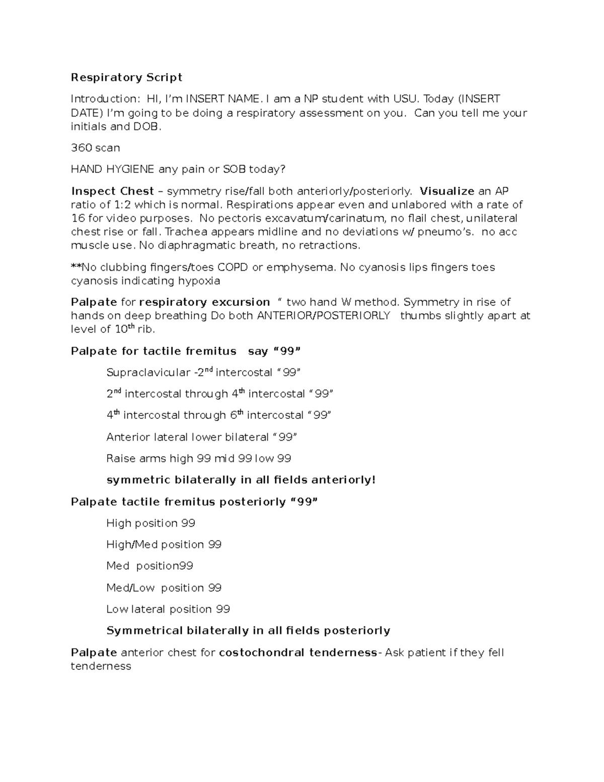 Respiratory Script - Respiratory Script Introduction: HI, I’m INSERT ...