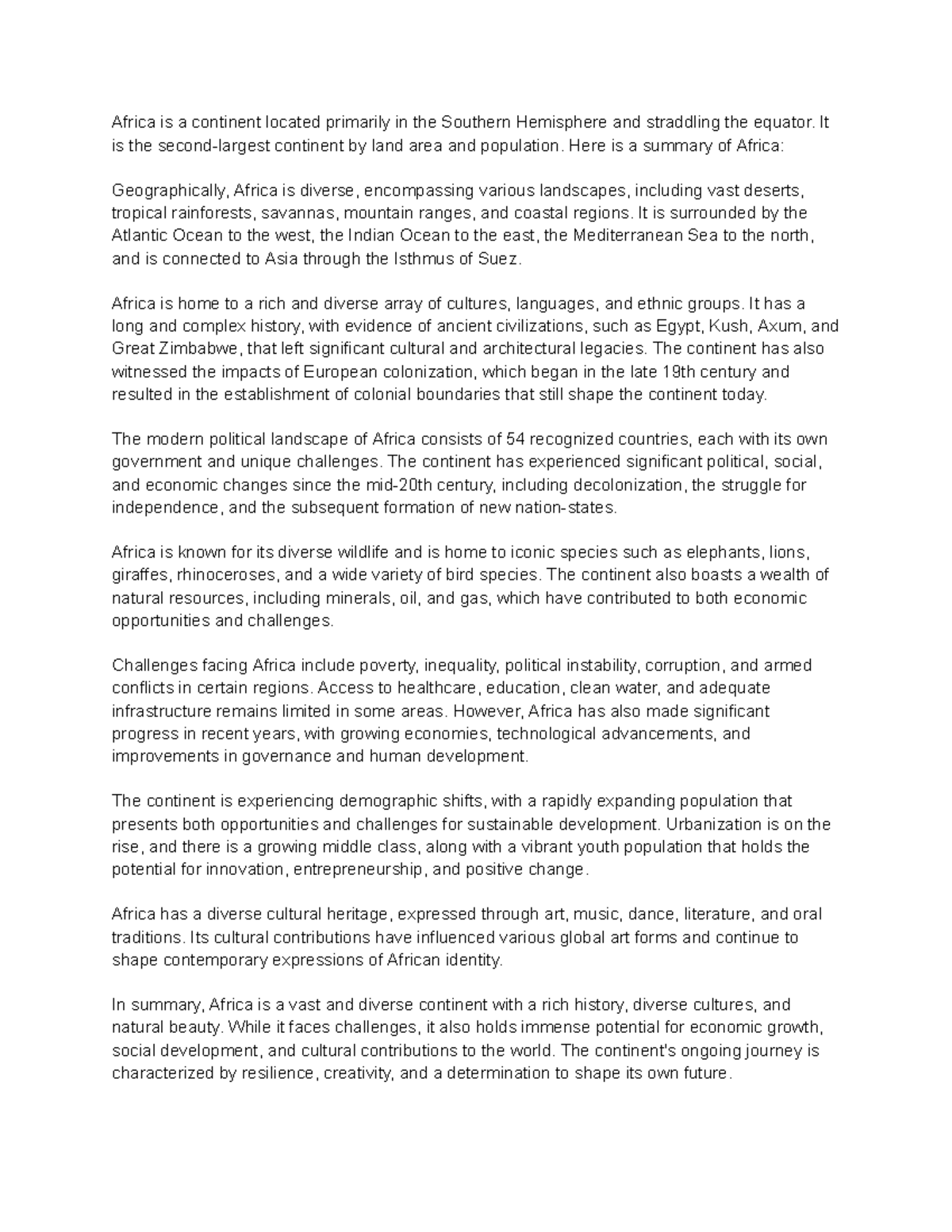 Africa - Writing that is helpful to students. - Africa is a continent ...