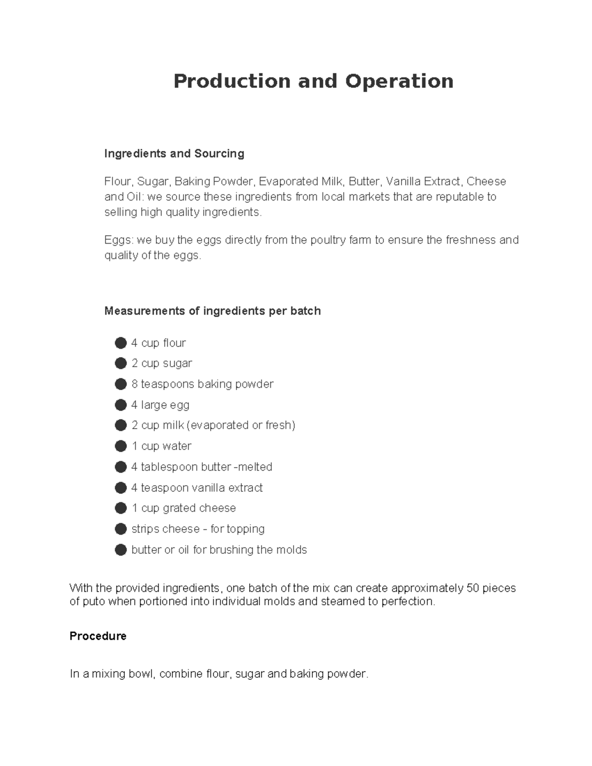 Production and operations 1 - Production and Operation Ingredients and ...