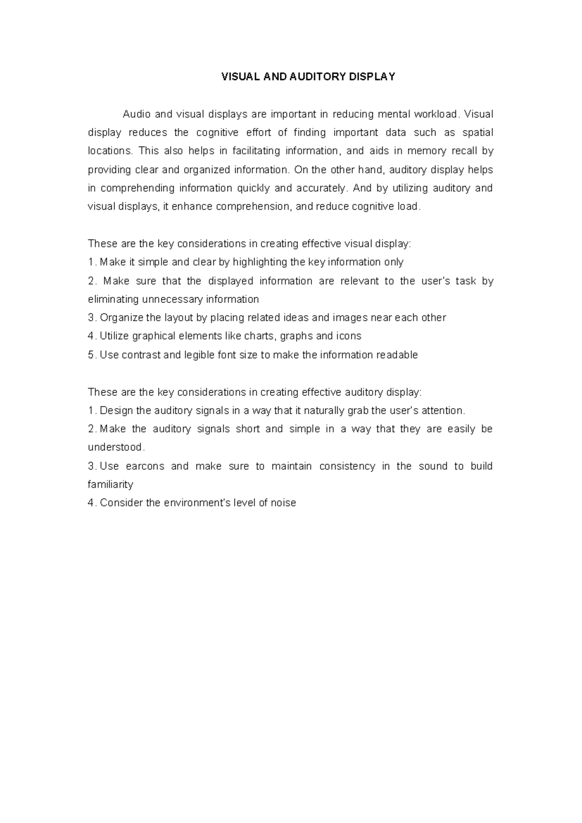 Visual AND Auditory Display - VISUAL AND AUDITORY DISPLAY Audio and ...