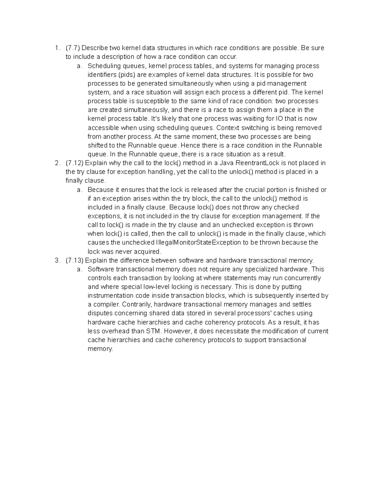 CS350 Chapter 7 - (7) Describe two kernel data structures in which race ...