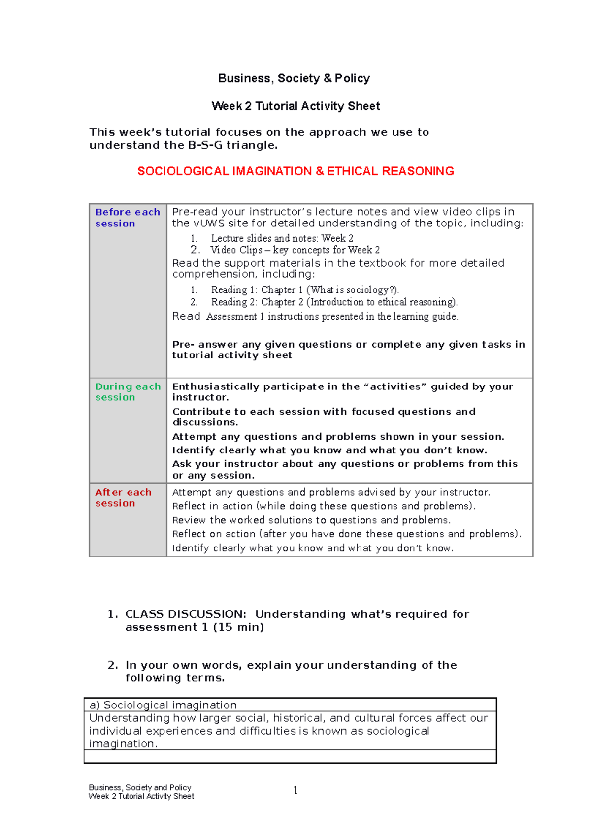 Week 2 Tutorial Activity Sheet - Business, Society & Policy Week 2 Tutorial Activity Sheet This ...