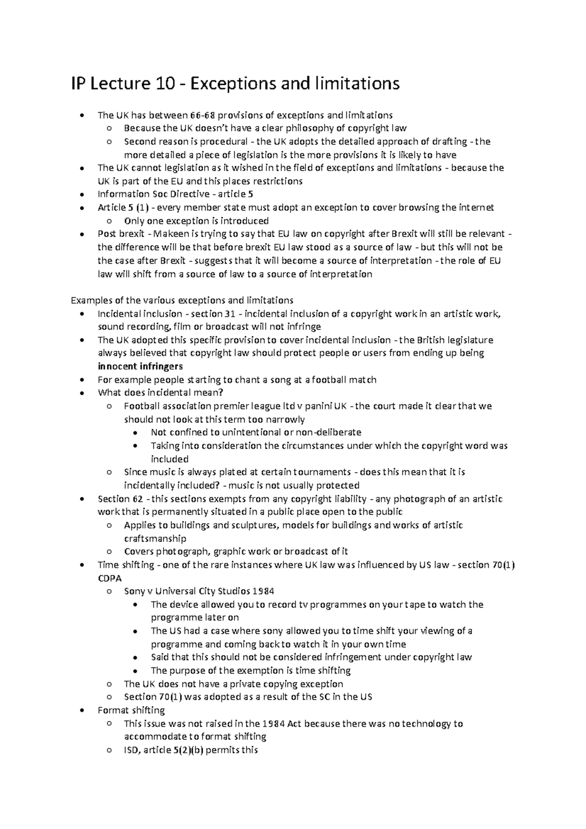 IP Lecture 10 - Exceptions and Limitations - IP Lecture 10 - Exceptions ...
