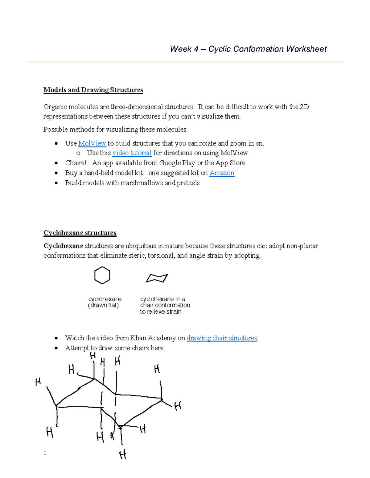 Week 4 Models and Chairs - Week 4 – Cyclic Conformation Worksheet ...