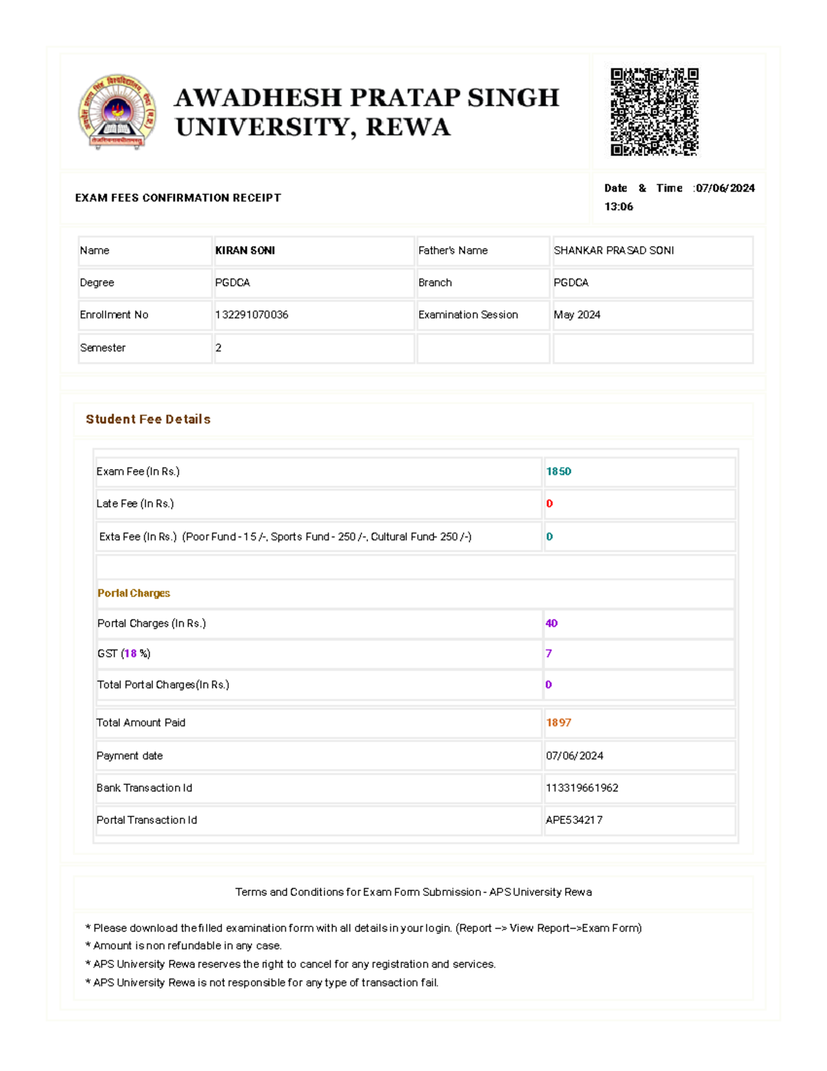 . APS University, Rewa - It is helpful for your project - EXAM FEES ...
