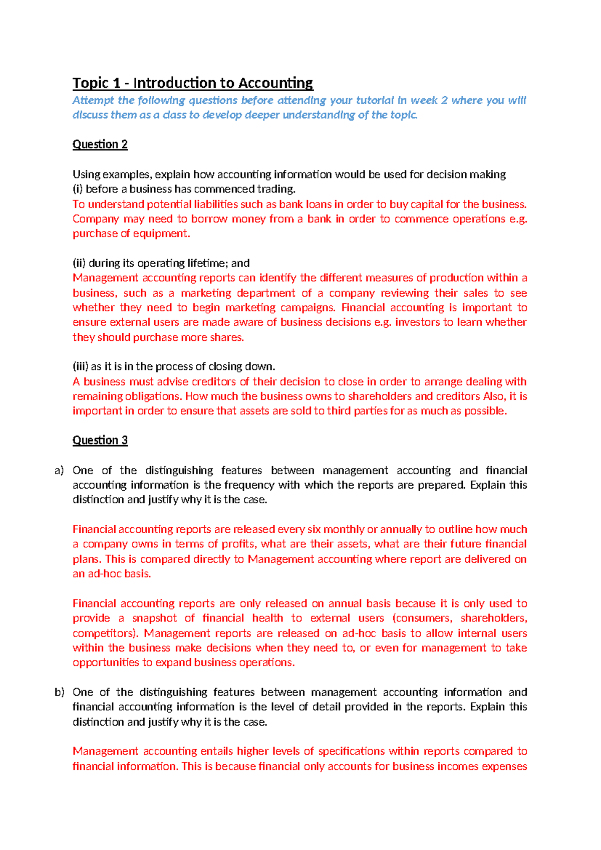 Topic 1 Tutorial Exercises - Topic 1 - Introduction to Accounting ...