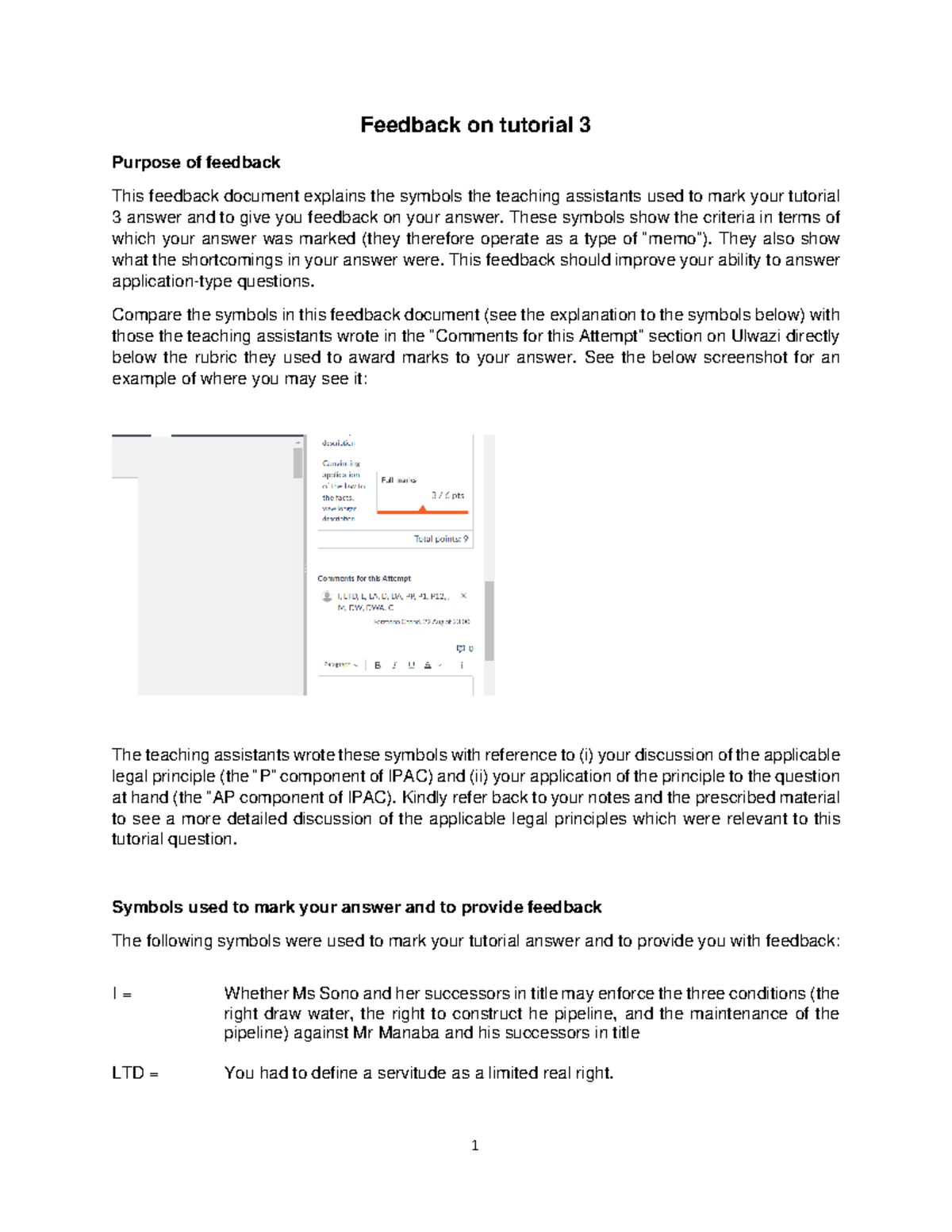 Feedback on tutorial 3 - These symbols show the criteria in terms of ...
