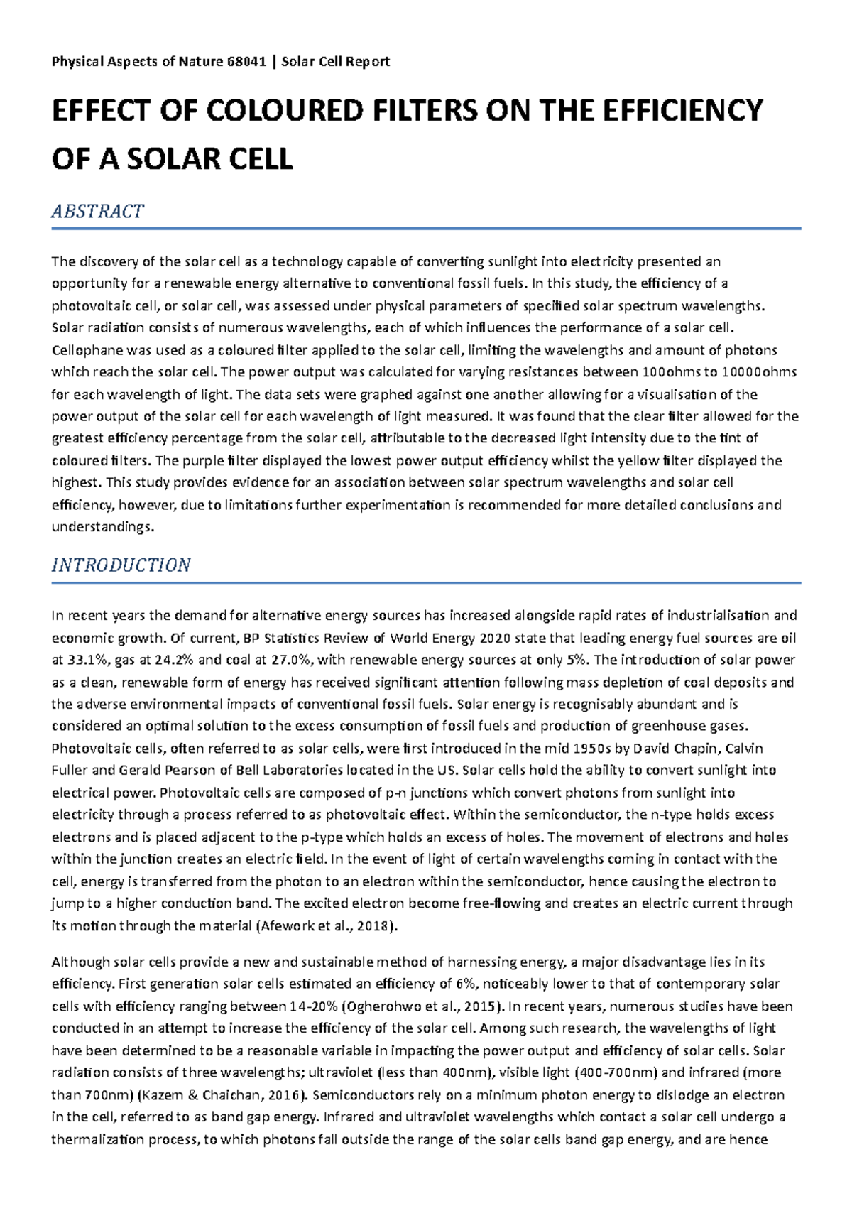 Solar Cell Report - Physical Aspects of Nature 68041 | Solar Cell ...