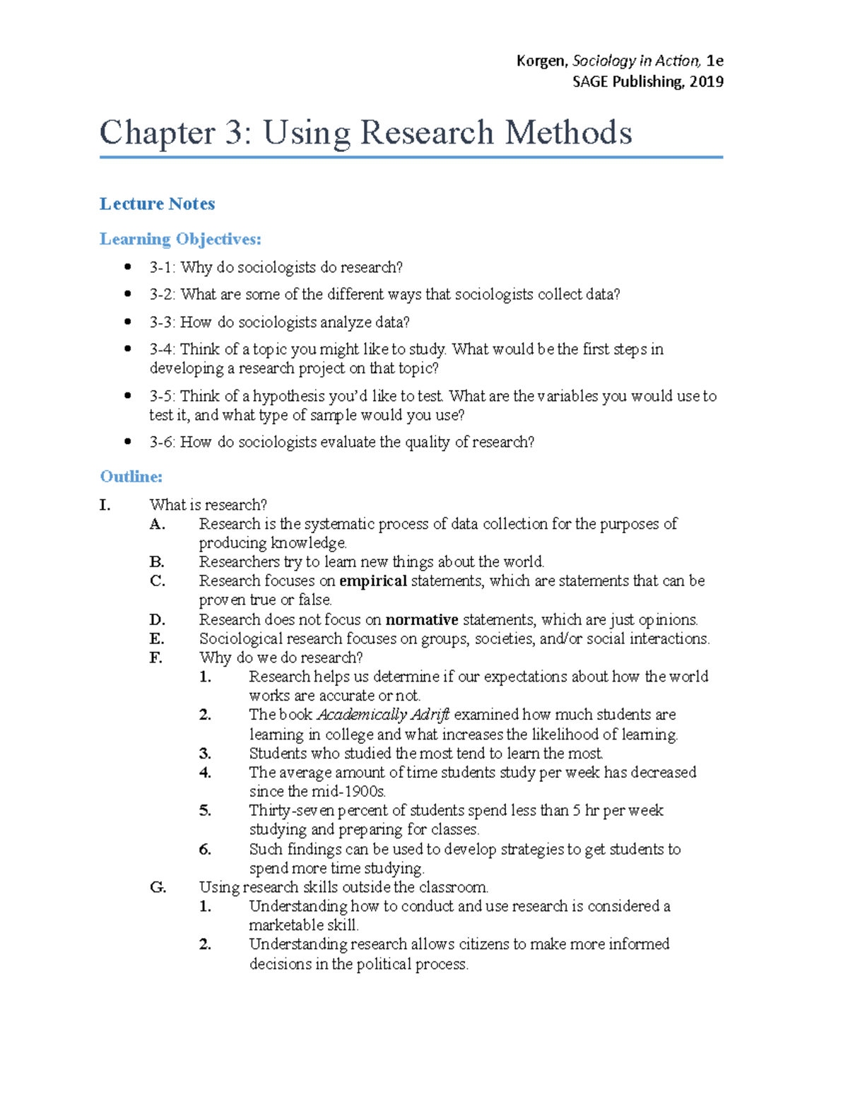 Chap 3 summary - SAGE Publishing, 2019 Chapter 3: Using Research ...