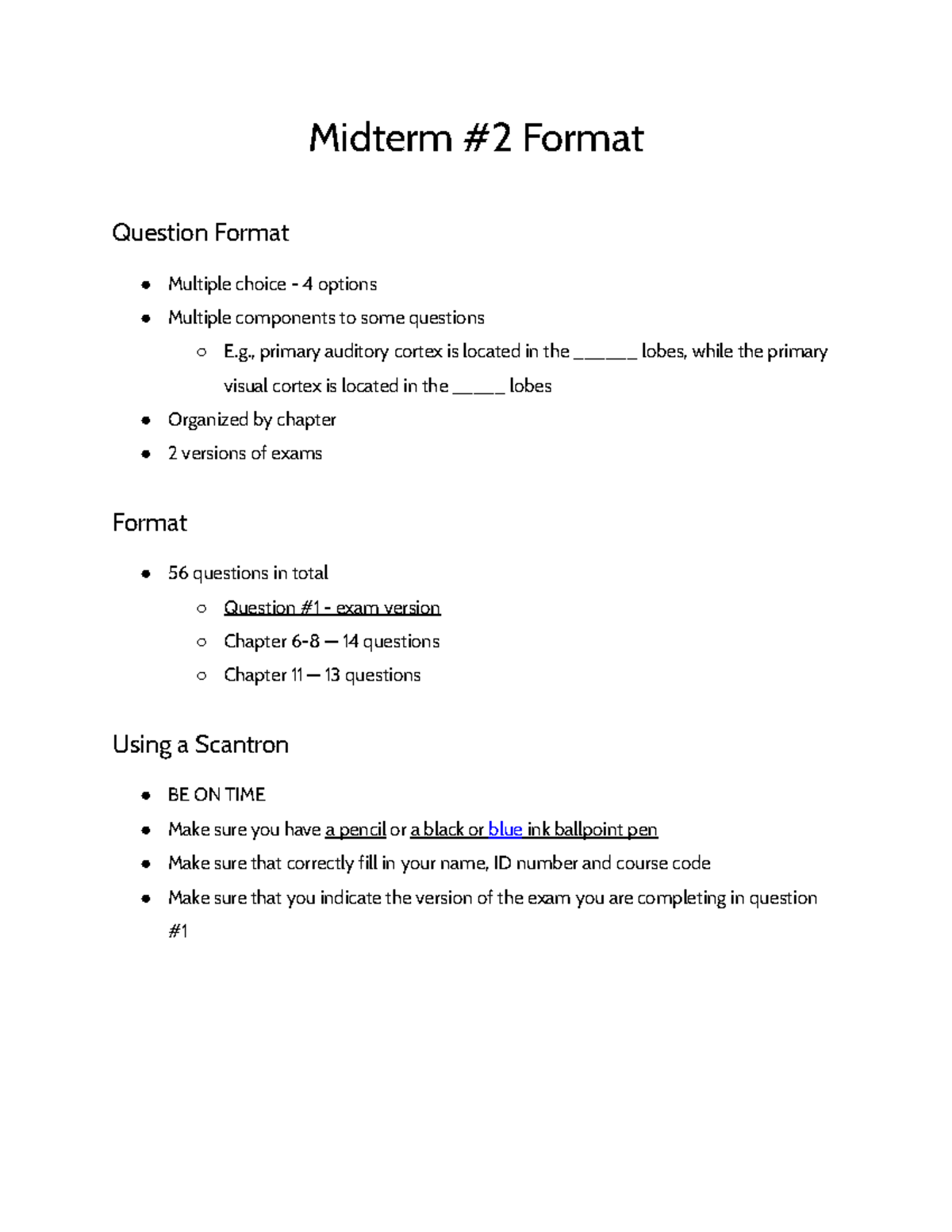PSY 1101 - Midterm #2 Format + Notes - Midterm #2 Format Question ...