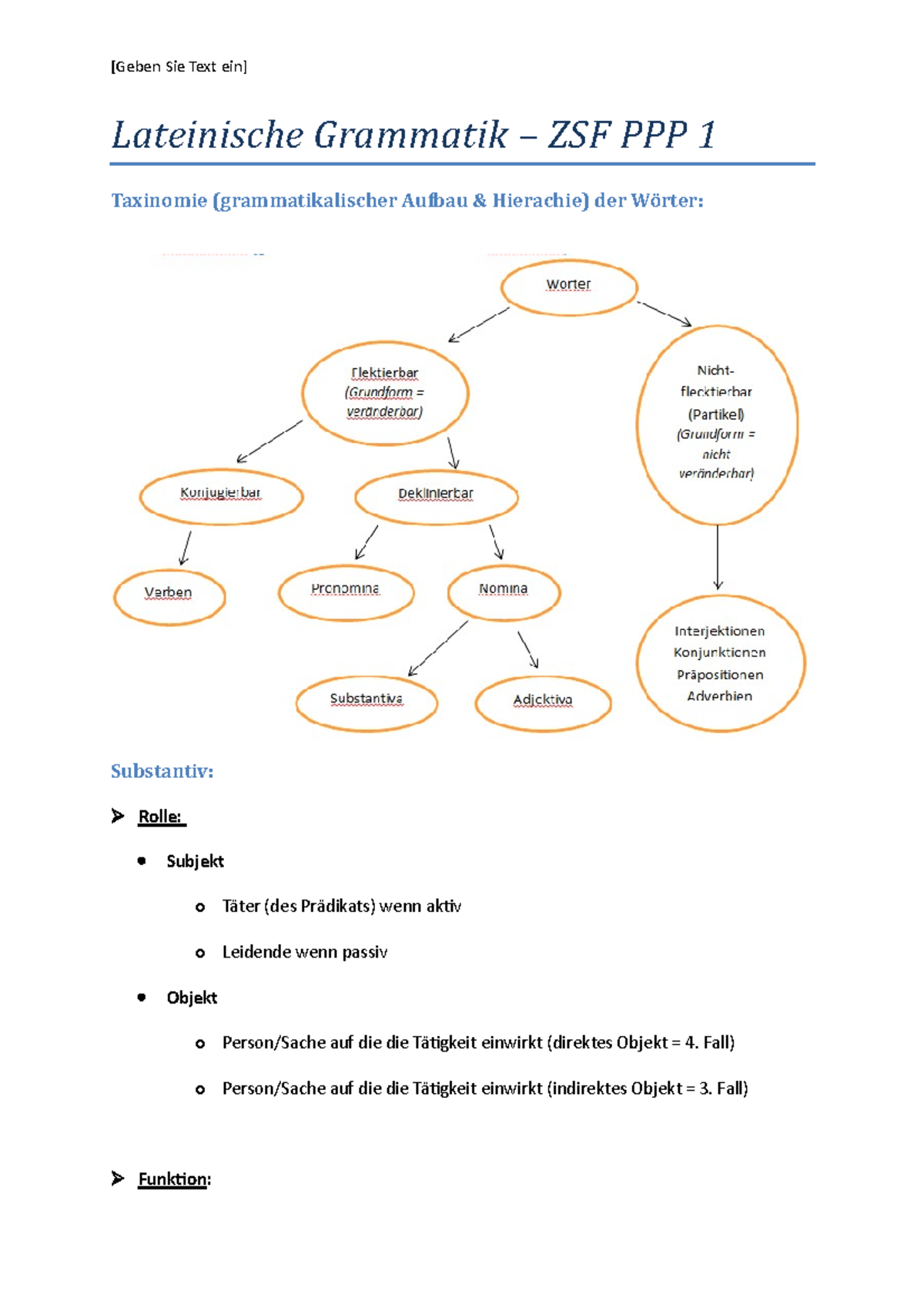 Grundlagen der Grammatik PPP 1, Mitschrift - [Geben Sie Text ein ...
