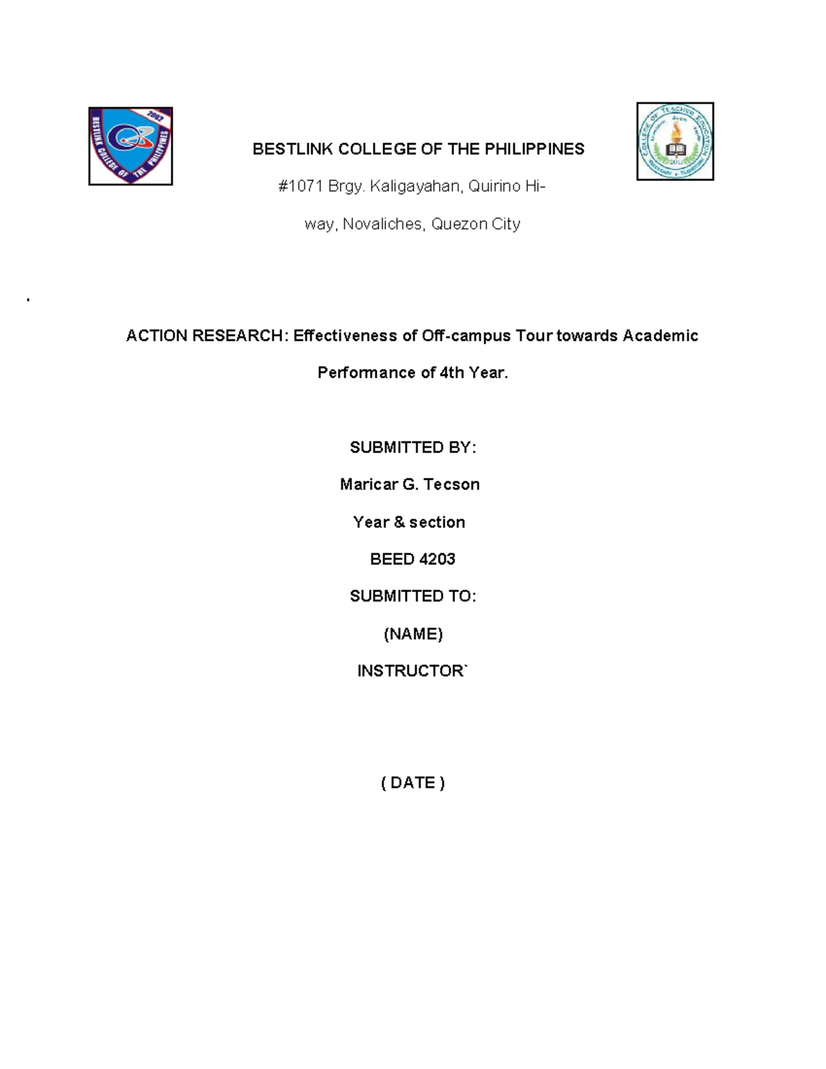 MS. Maricar BCP - Lesson plan - BESTLINK COLLEGE OF THE PHILIPPINES ...