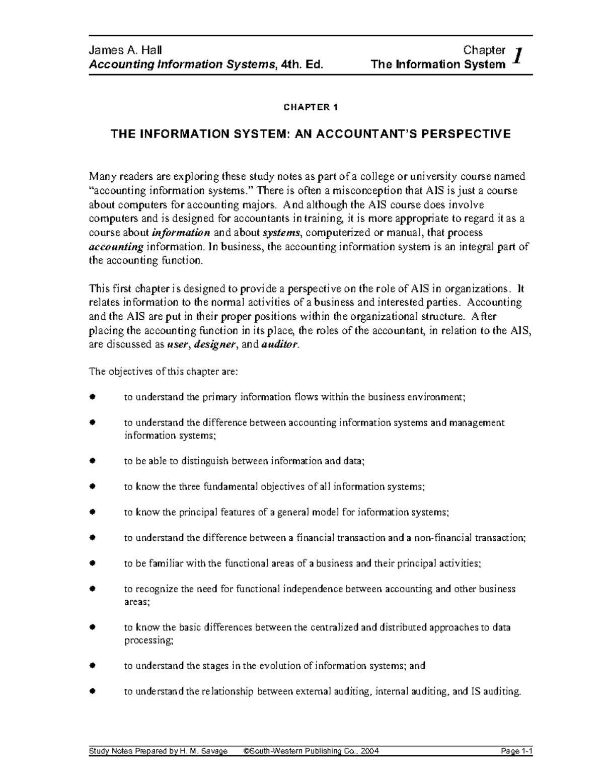 James a hall chapter accounting information systems 4th ed the ...