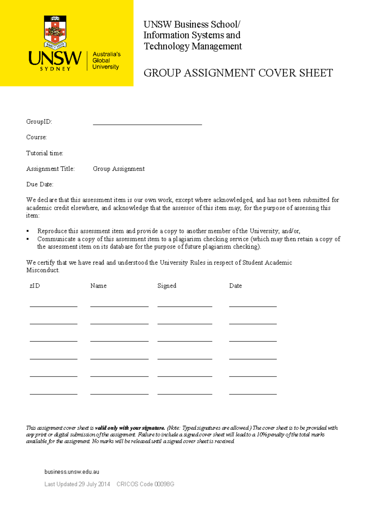 Group Assignment Cover Sheet - business.unsw.edu Last Updated 29 July ...