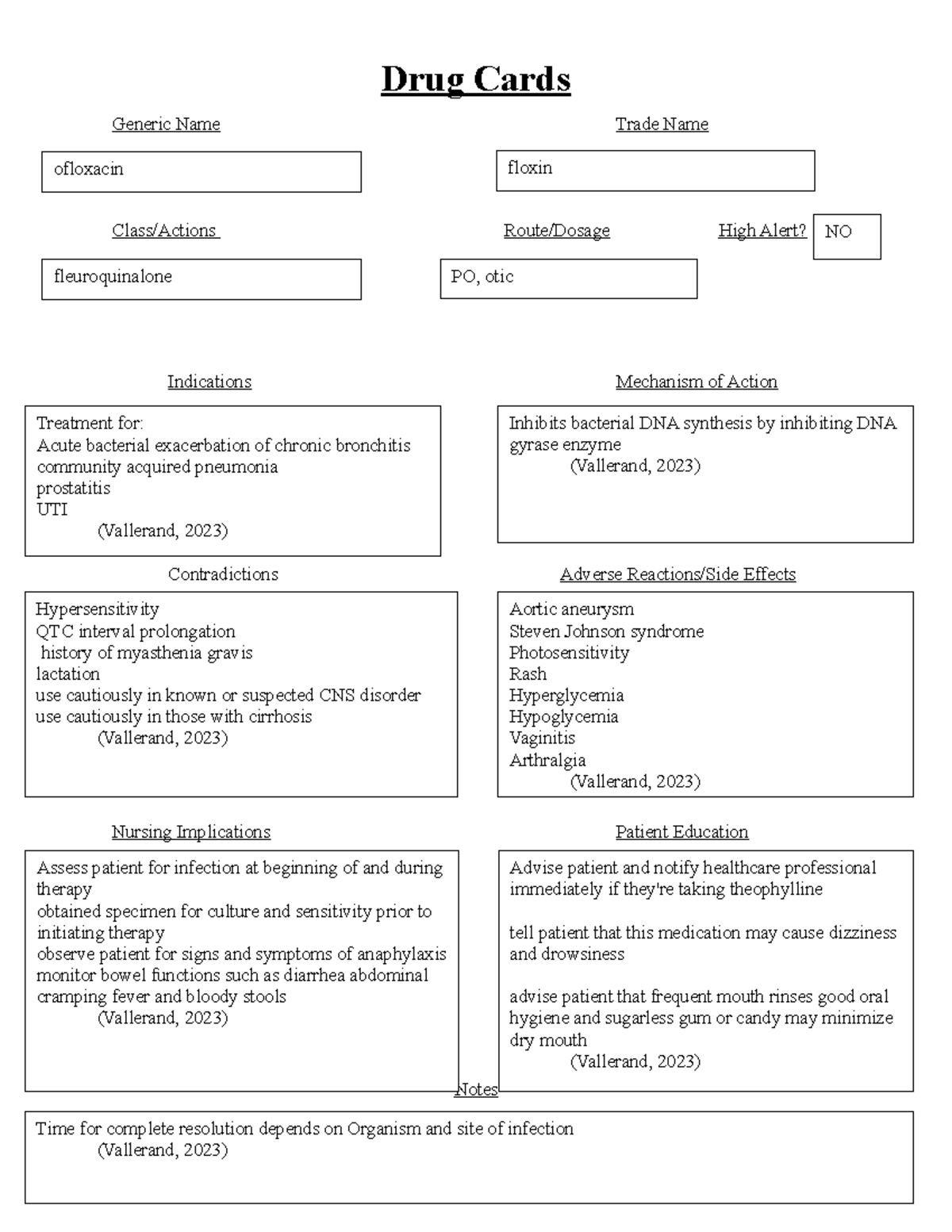Medcard 4 - med card - Drug Cards Generic Name Trade Name Class/Actions ...