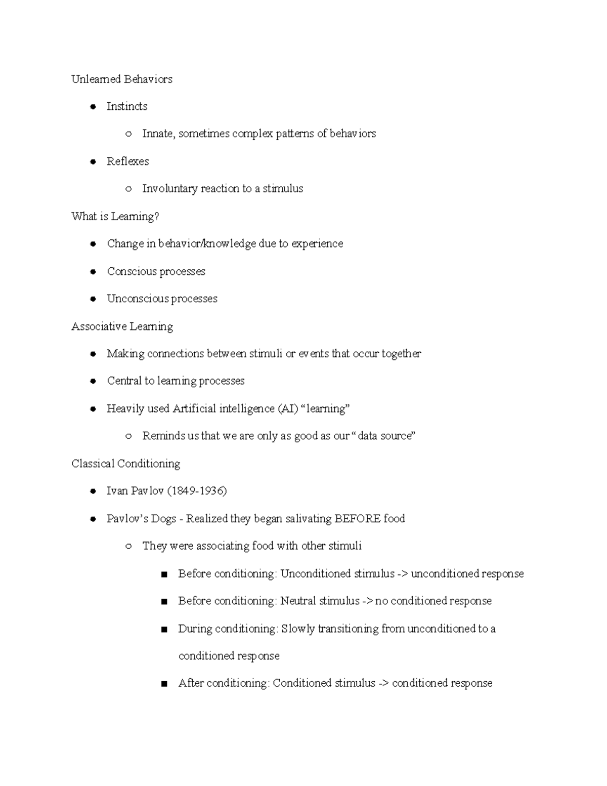 Psych Notes 3 10 - Unlearned Behaviors Instincts Innate, sometimes ...