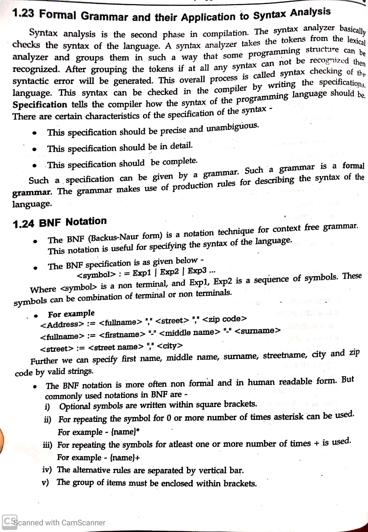 CD notes- BNF notation & Context free grammar - 1 Formal Grammar and ...