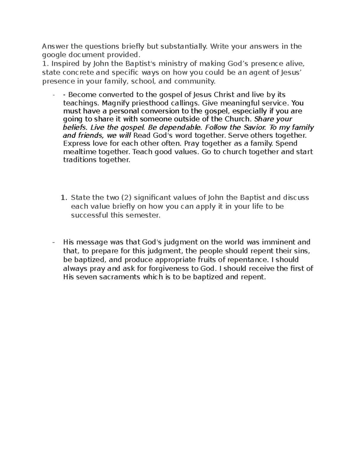Module 3, Lesson 2 Missionary Response - Answer the questions briefly ...