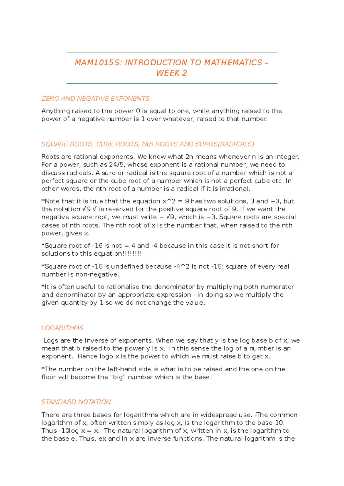 MAM1015S - WEEK 2 - MAM1015 lecture notes week2 - MAM1015S ...