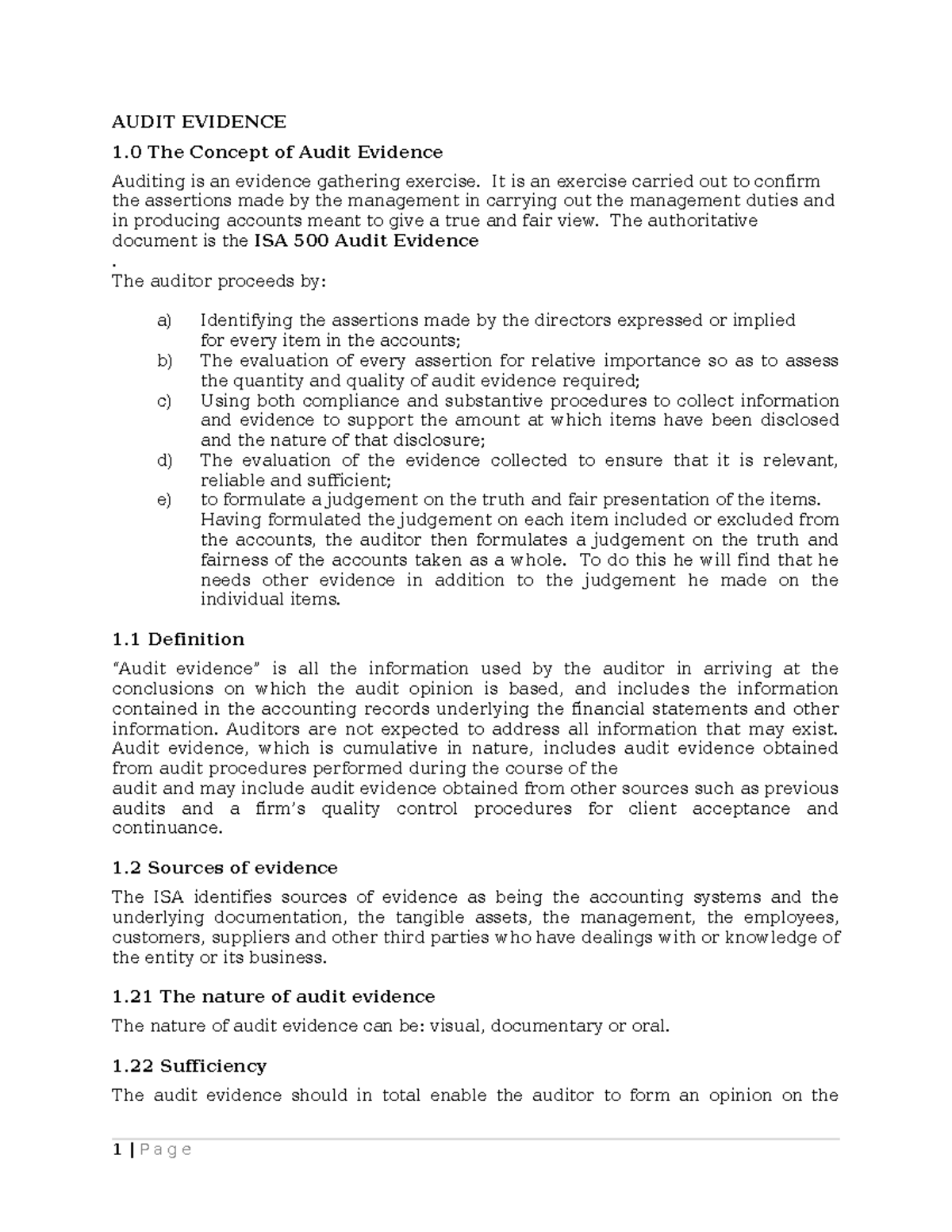 Audit Evidence - N/A - AUDIT EVIDENCE 1 The Concept of Audit Evidence ...
