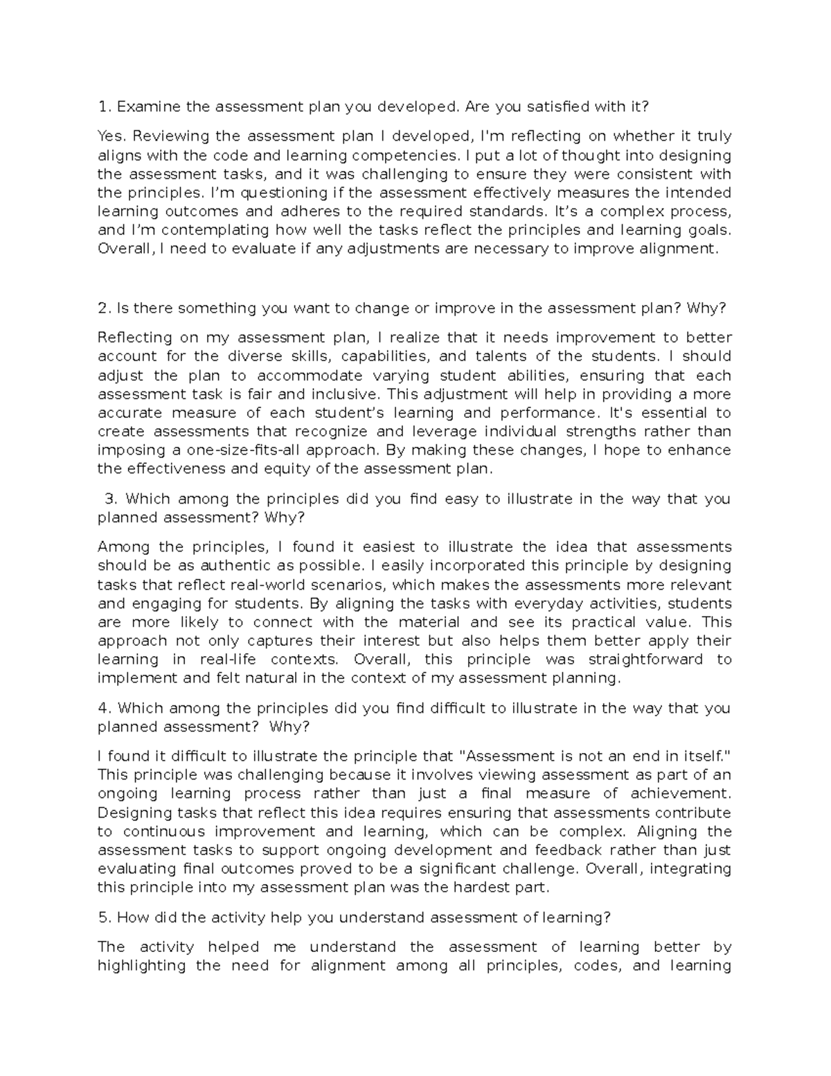 Reflective Journal - More on reflect on self - Examine the assessment ...