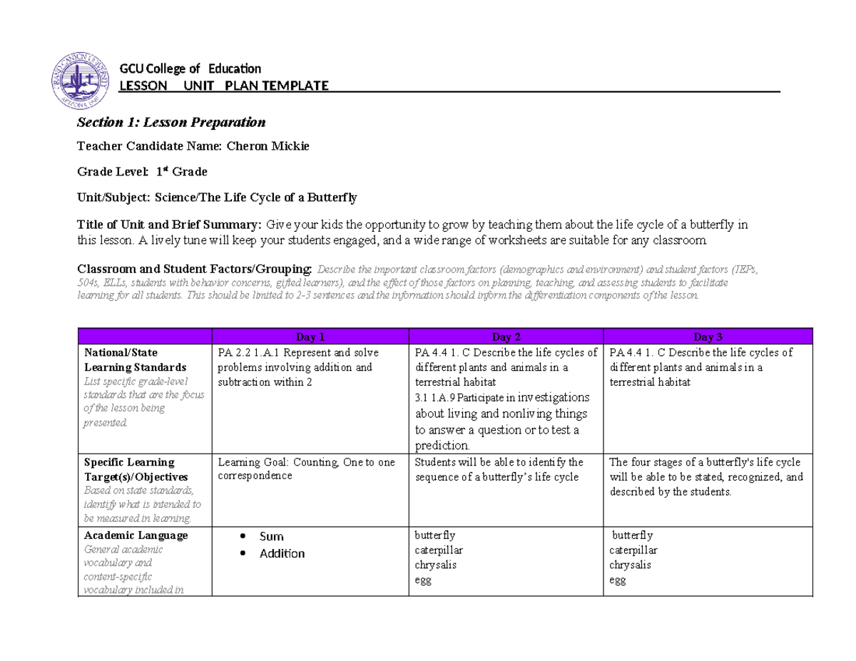 Benchmark - Creating a STEM Unit - Section 1: Lesson Preparation ...