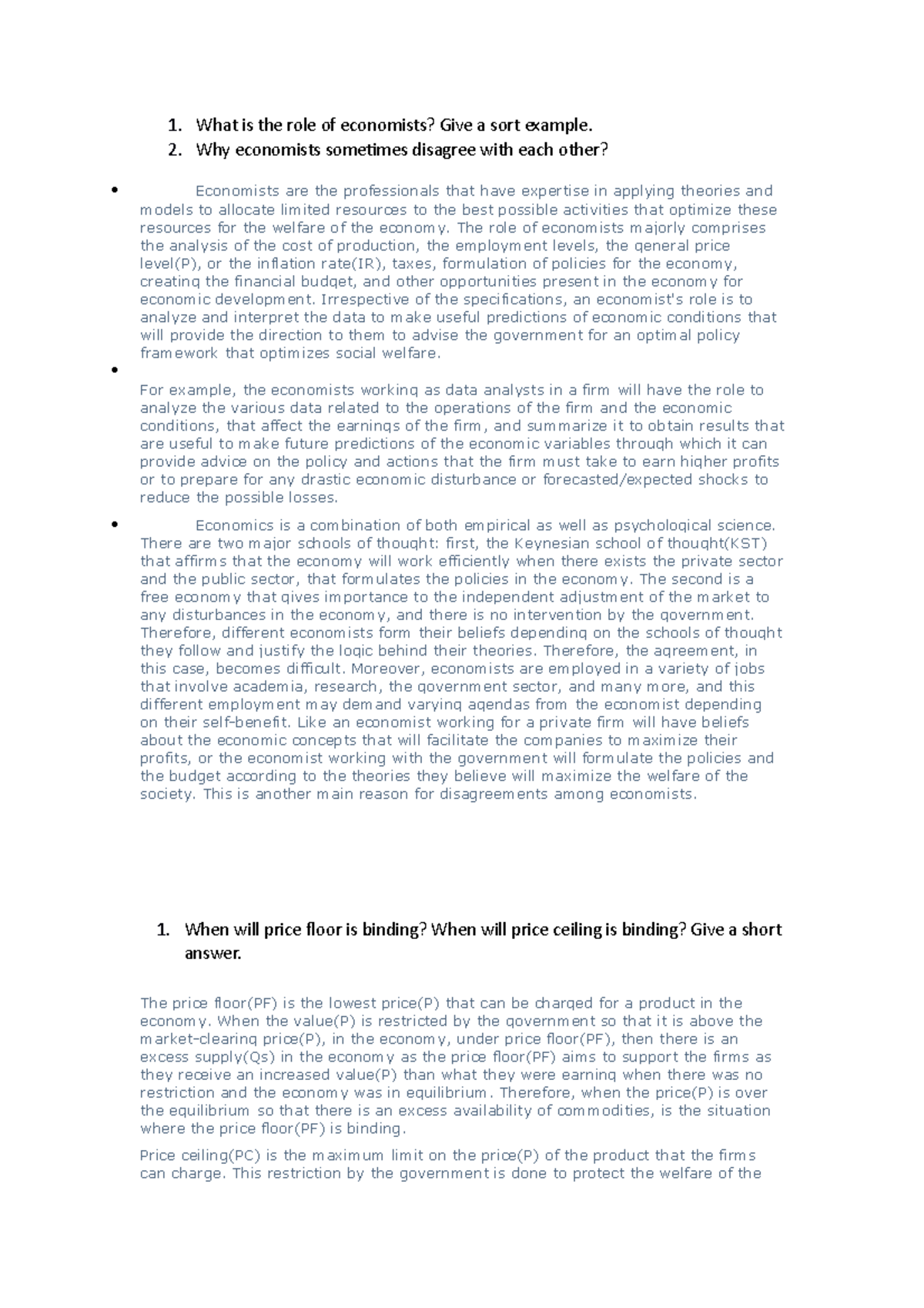 What is the role of economists - 1. What is the role of economists ...