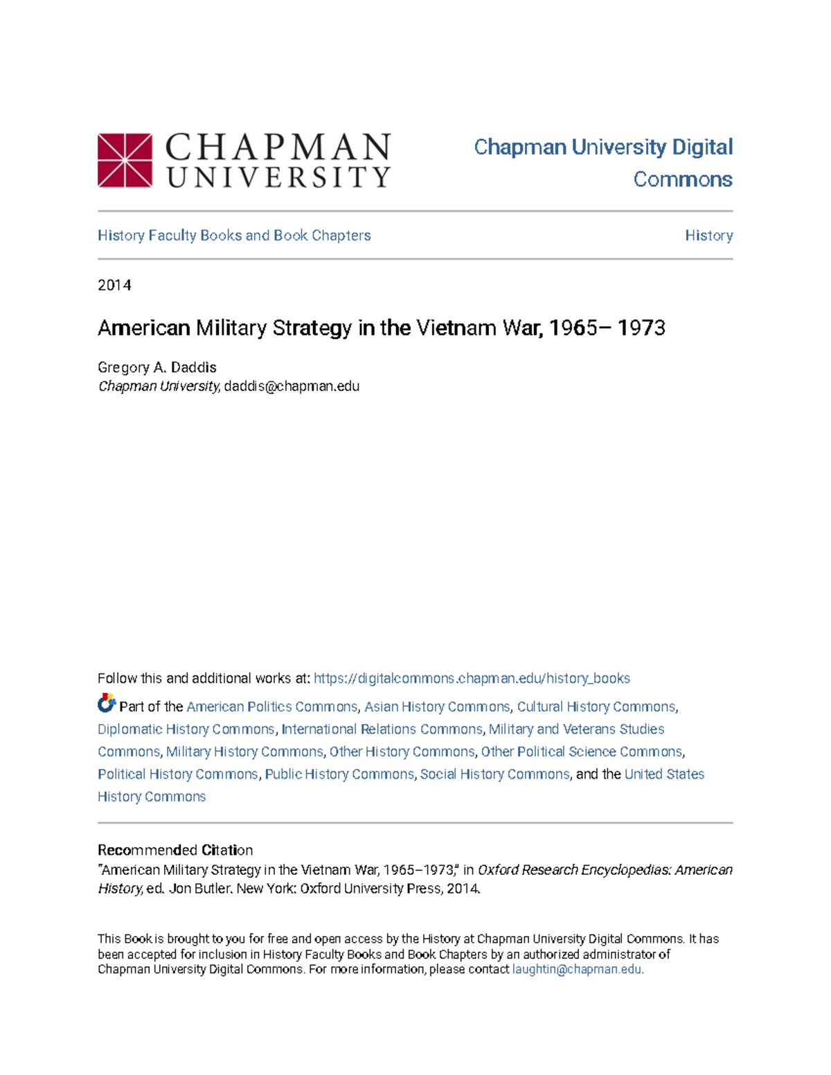 American Military Strategy in the Vietnam War 1965 1973 - Chapman ...