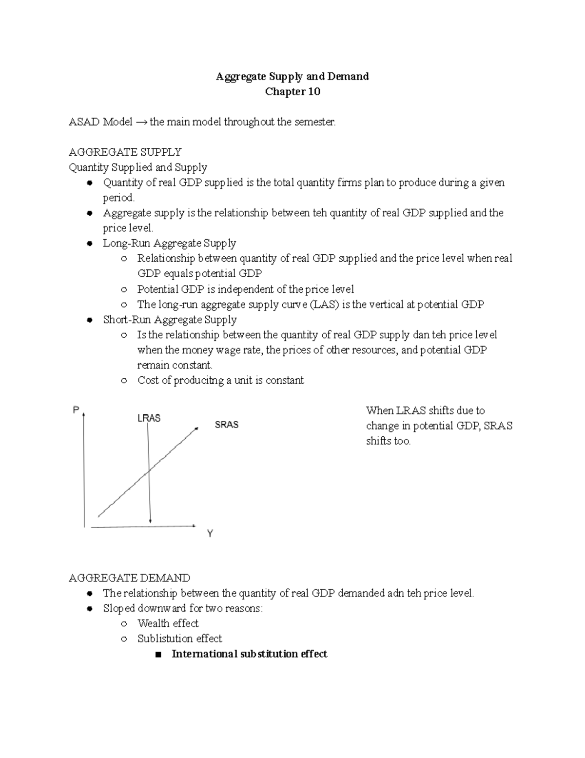 Chapter Ten - Econ 1023 - Aggregate Supply and Demand Chapter 10 ASAD ...