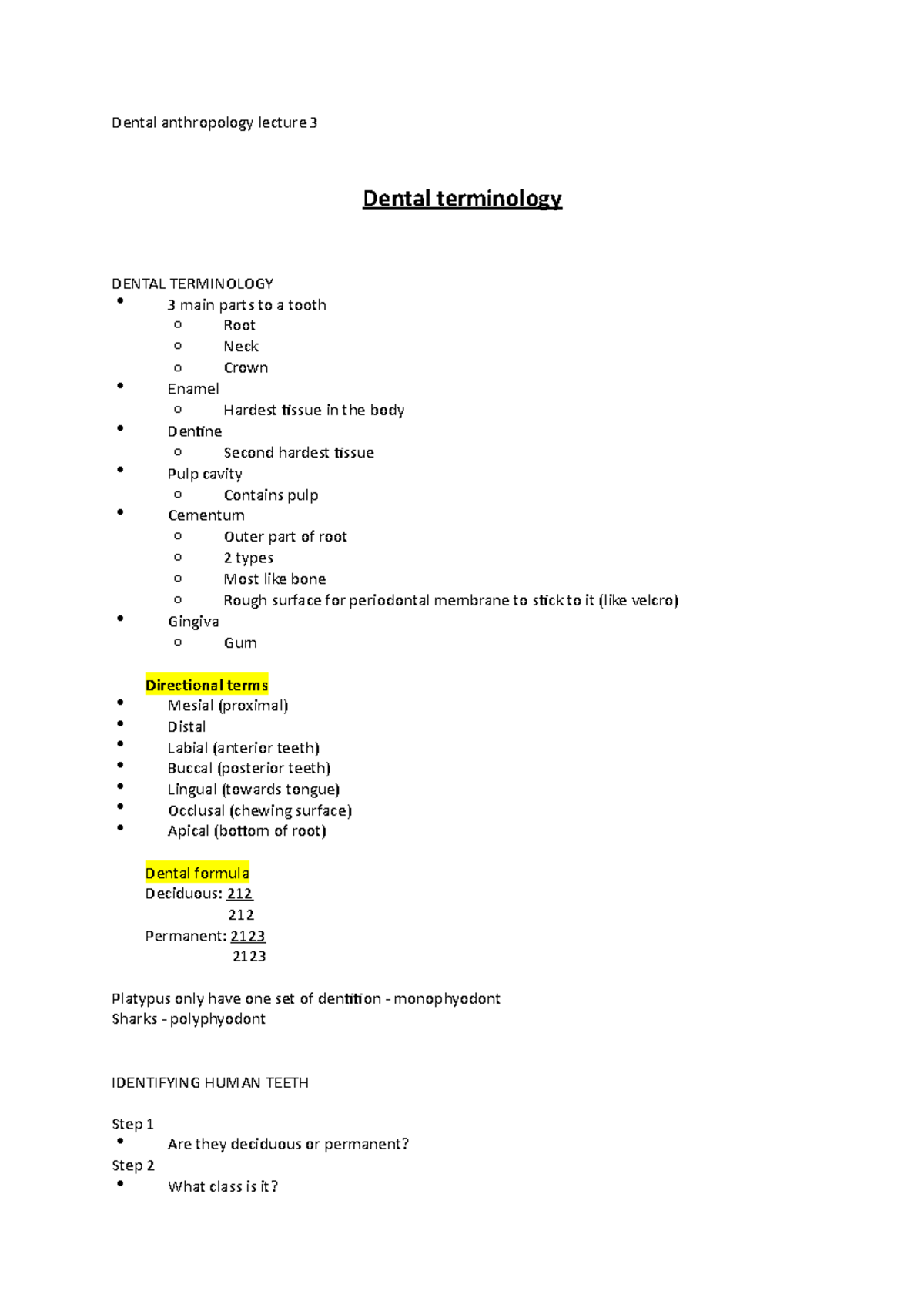 lecture 3 - Dental terminology and basic tooth identification - Dental ...