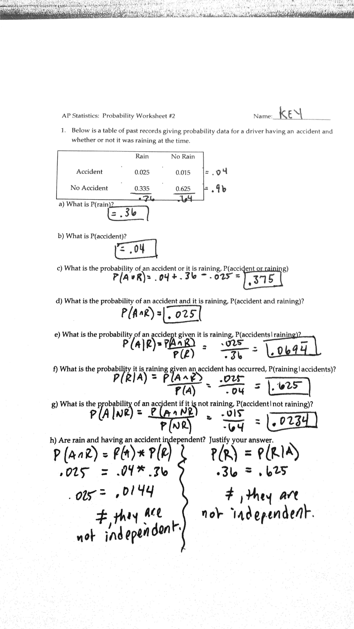 AP Stats probability WS2 Answers - Estática - Studocu