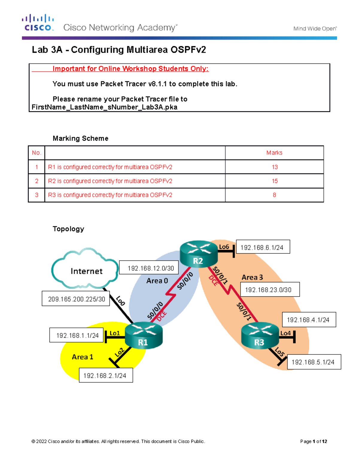 Lab3A - Configuring Multiarea OSPFv 2 - Important for Online Workshop Students Only: You must ...