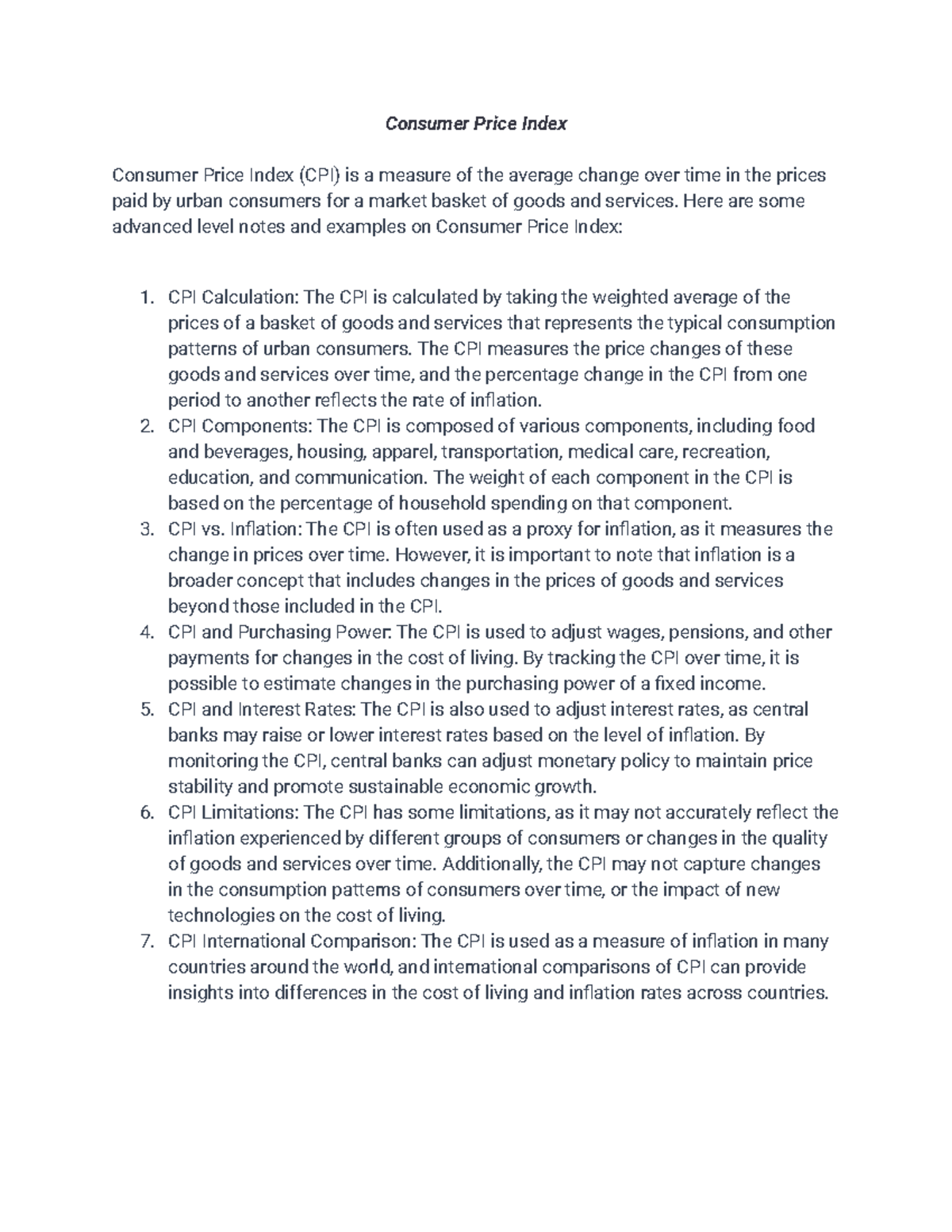 Notes on Consumer Price Index - Consumer Price Index Consumer Price ...