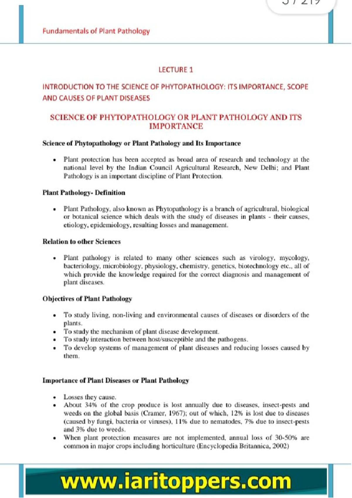 Lecture 1 - Plant pathology - Studocu
